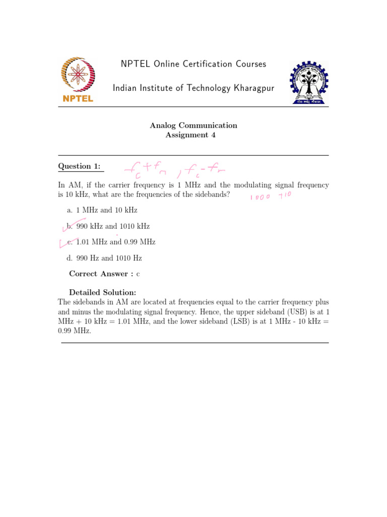 AM Modulation Assignment Solutions | PDF | Frequency Modulation ...