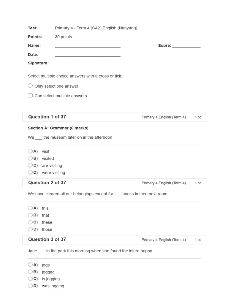 Primary 4 English Term 4 - Nanyang - 1628575438 | PDF