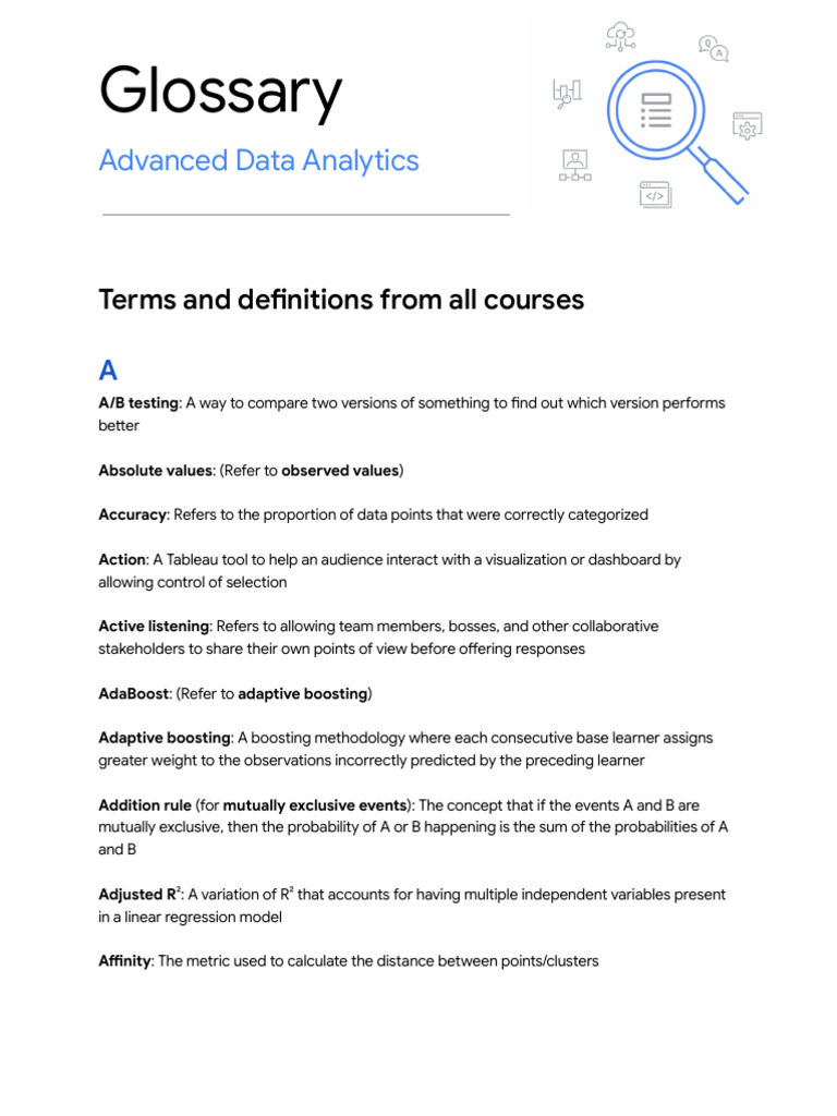 Advanced Data Analytics Glossary | PDF | Logistic Regression | Errors ...