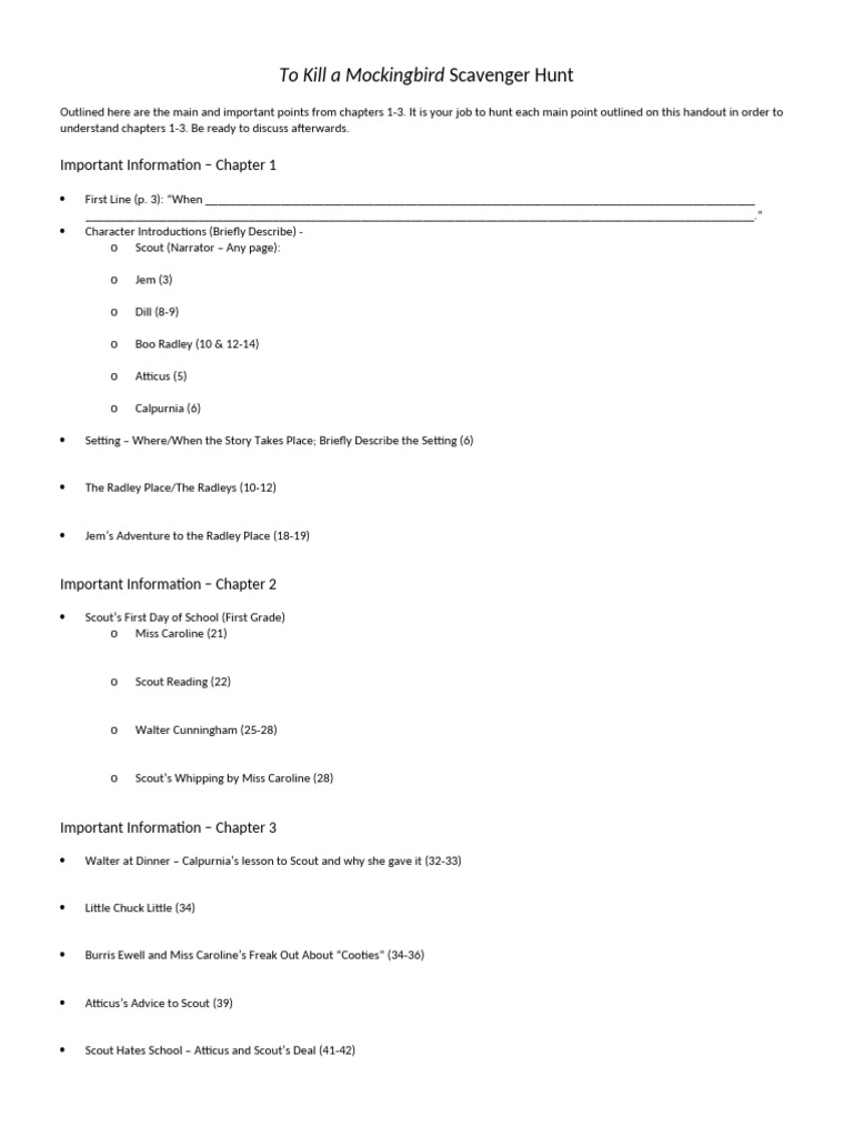 Tkam Chapter 1-3 Summary Activity | PDF