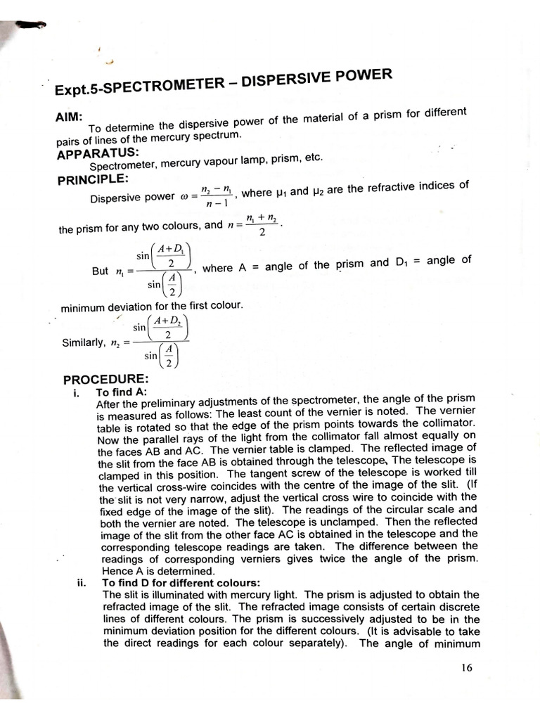 Spectrometer - Dispersive Power | PDF