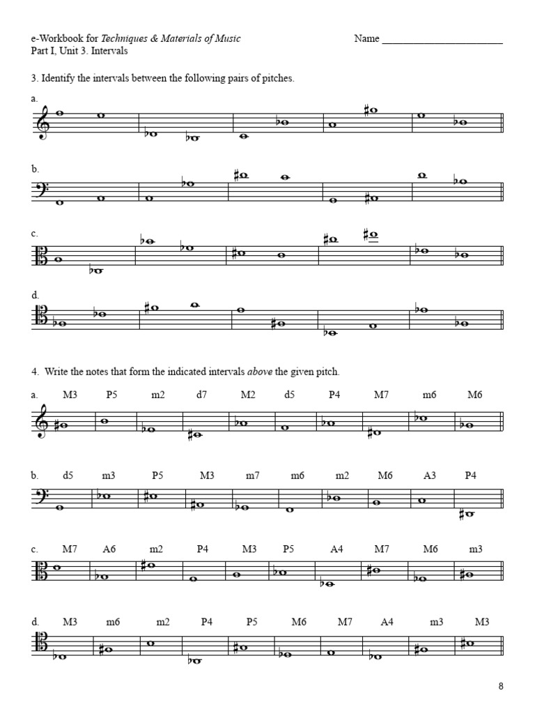 Music Intervals Workbook Exercises | PDF | Interval (Music) | Chess