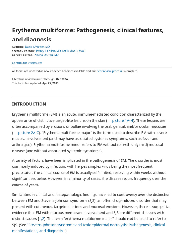 Erythema Multiforme Overview | PDF | Infection | Interferon Gamma