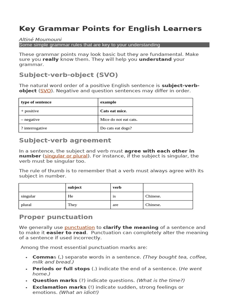 Key Grammar Points For English Learners | PDF | Noun | Punctuation