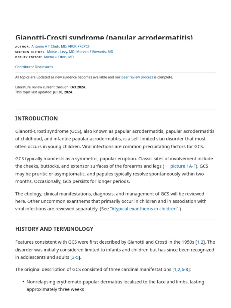 Gianotti-Crosti Syndrome (Papular Acrodermatitis) - UpToDate | PDF ...