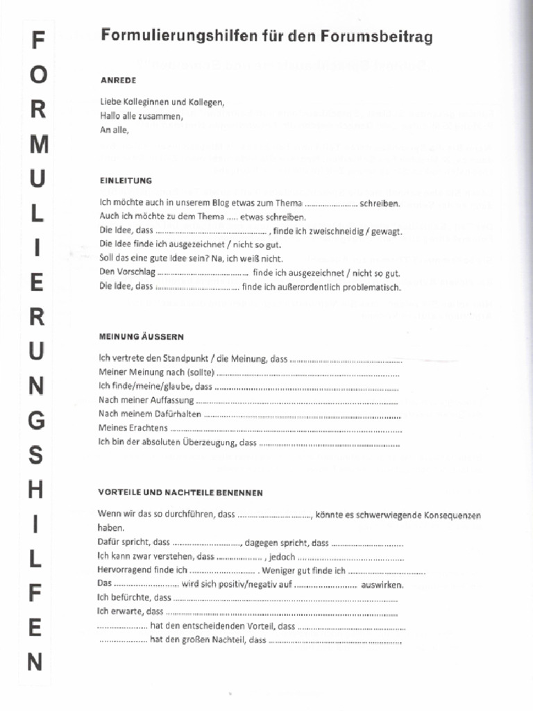Vorbereitung Forumsbeitrag Formul - Hilfen | PDF
