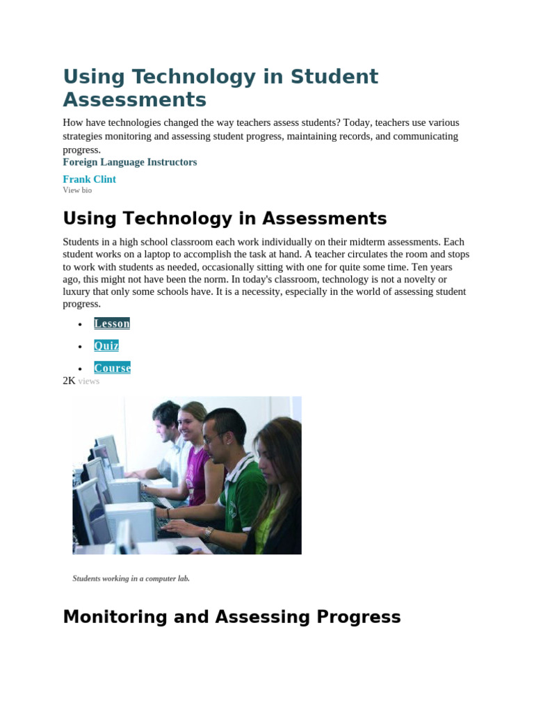 Using Technology in Student Assessments | PDF | Educational Technology ...