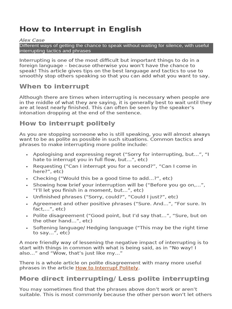 How To Interrupt in English | PDF | Linguistics | Human Communication