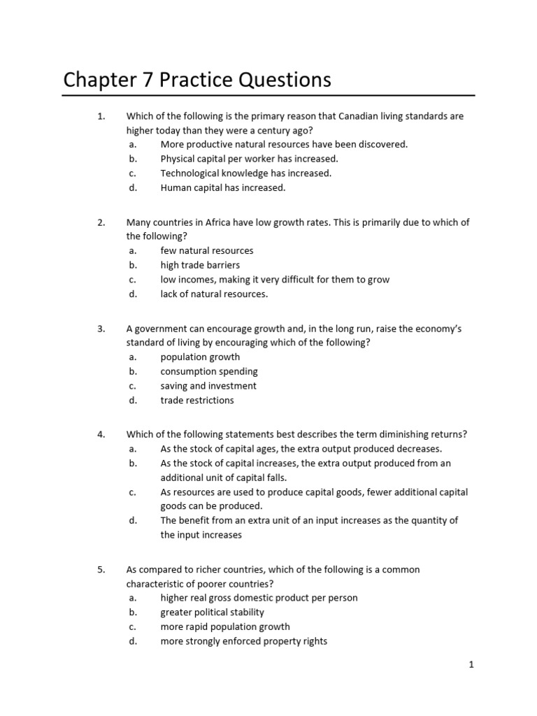Chapter 7 Economic Growth Questions | PDF | Labour Economics | Capital ...