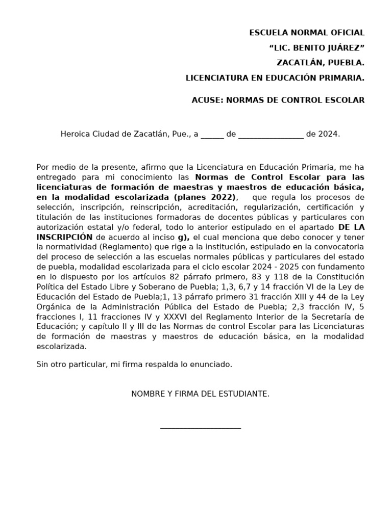 Reglamento Normas Control Escolar Lep2018 | PDF