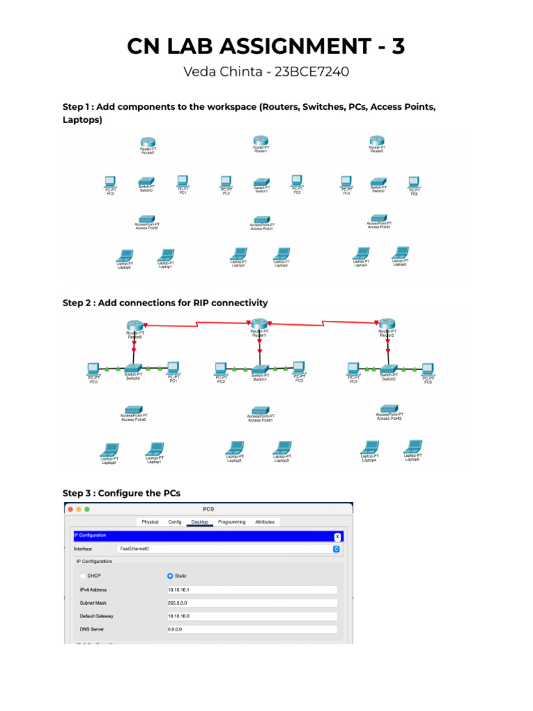 RIP Routing Protocol Implementation in Cisco Packet Tracer | PDF