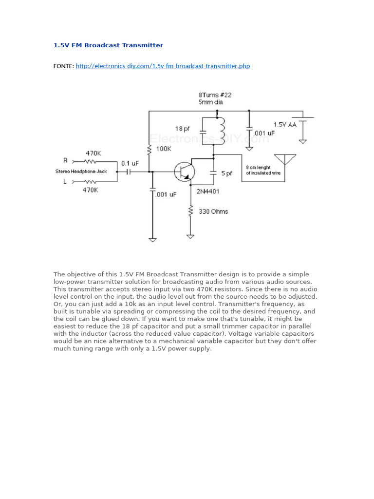 1.5V FM Broadcast Transmitter | PDF | Inductor | Capacitor