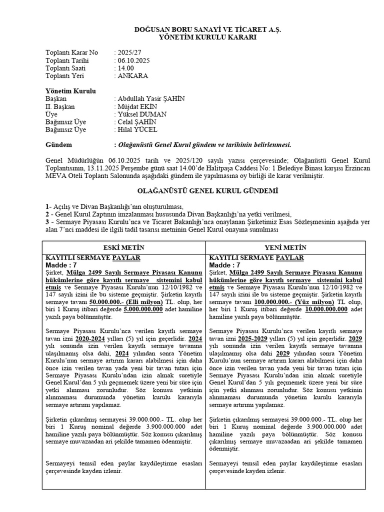 Olağanüstü Genel Kurul Karari | PDF
