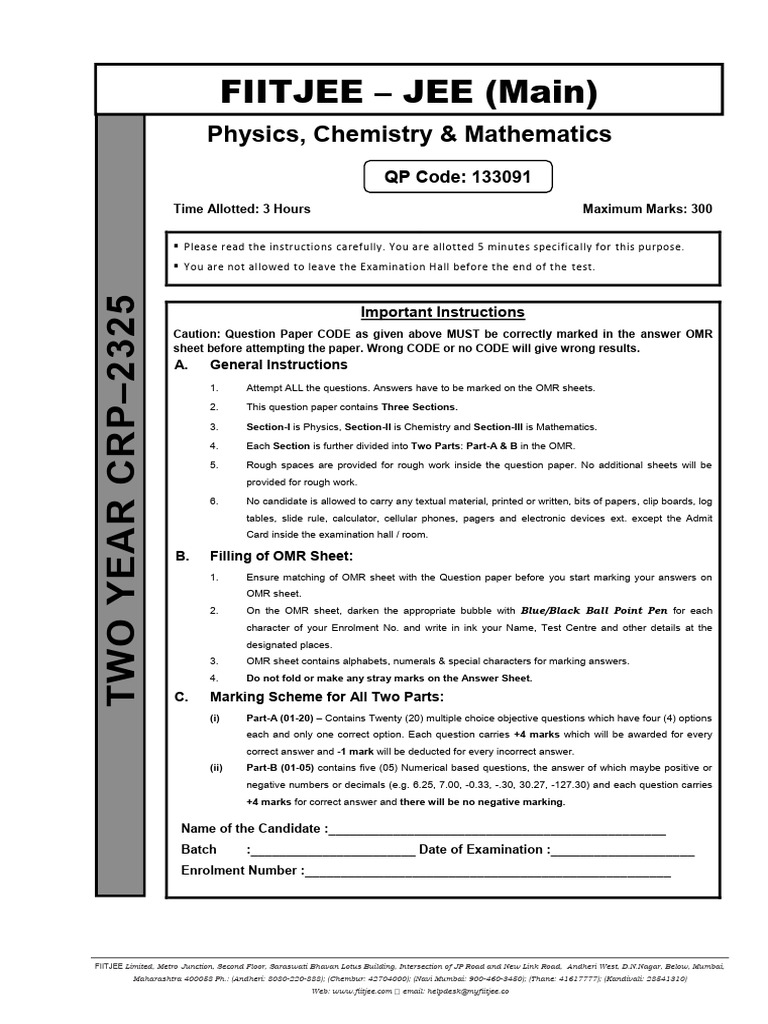 Old Sample QP of CTY-Phase-1-JEE (Main) | PDF | Force | Physical Quantities