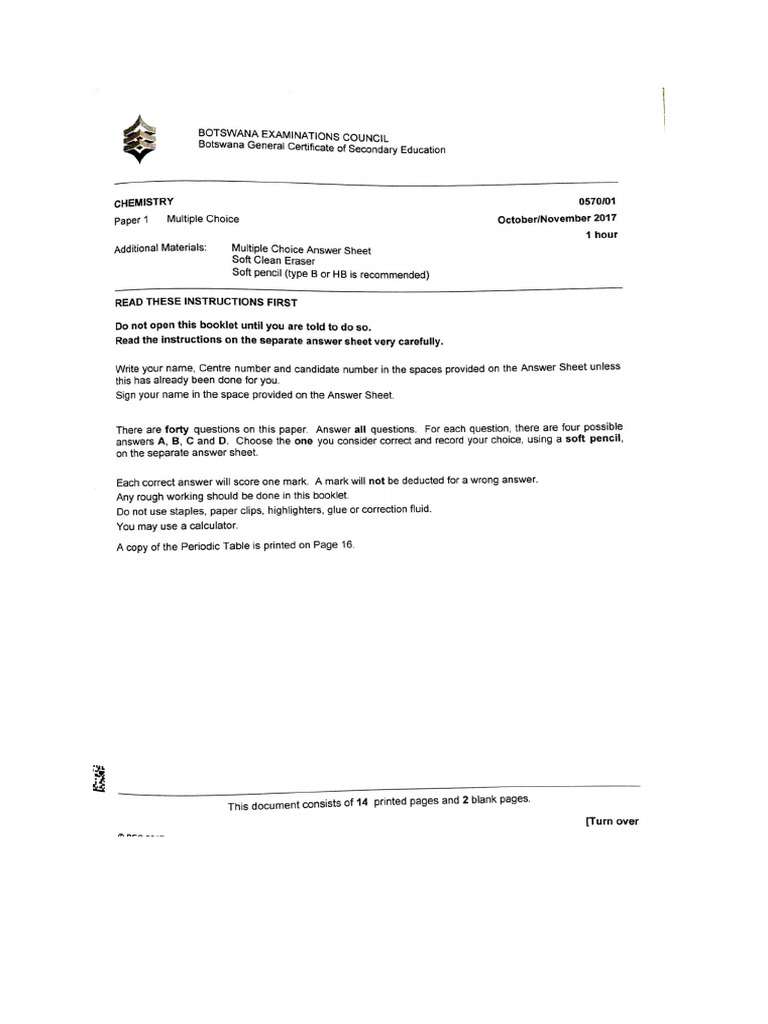 Bgcse Chemistry 1 2017 | PDF