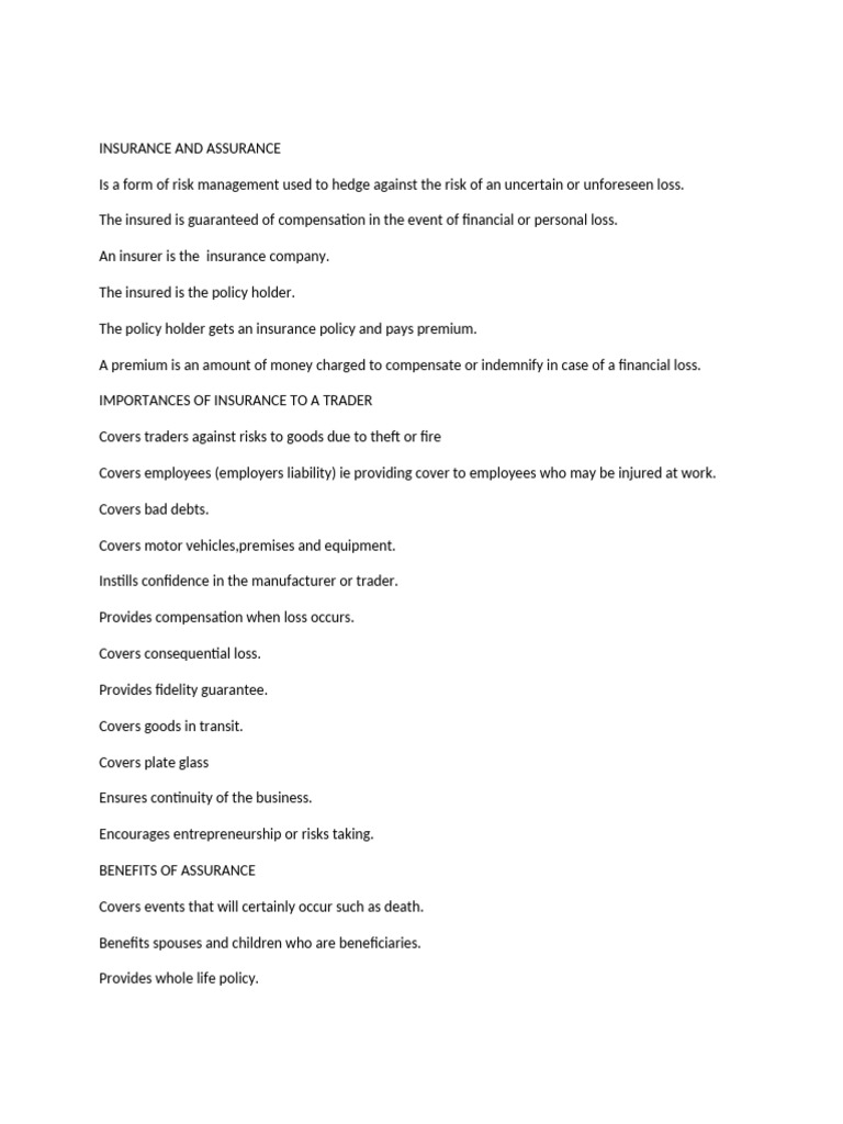 Understanding Insurance and Assurance Basics | PDF | Insurance | Life ...