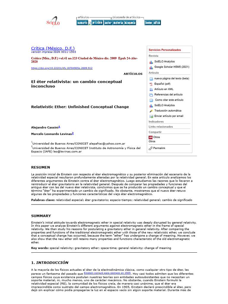 El Éter Relativista_ Un Cambio Conceptual Inconcluso | PDF | Éter ...