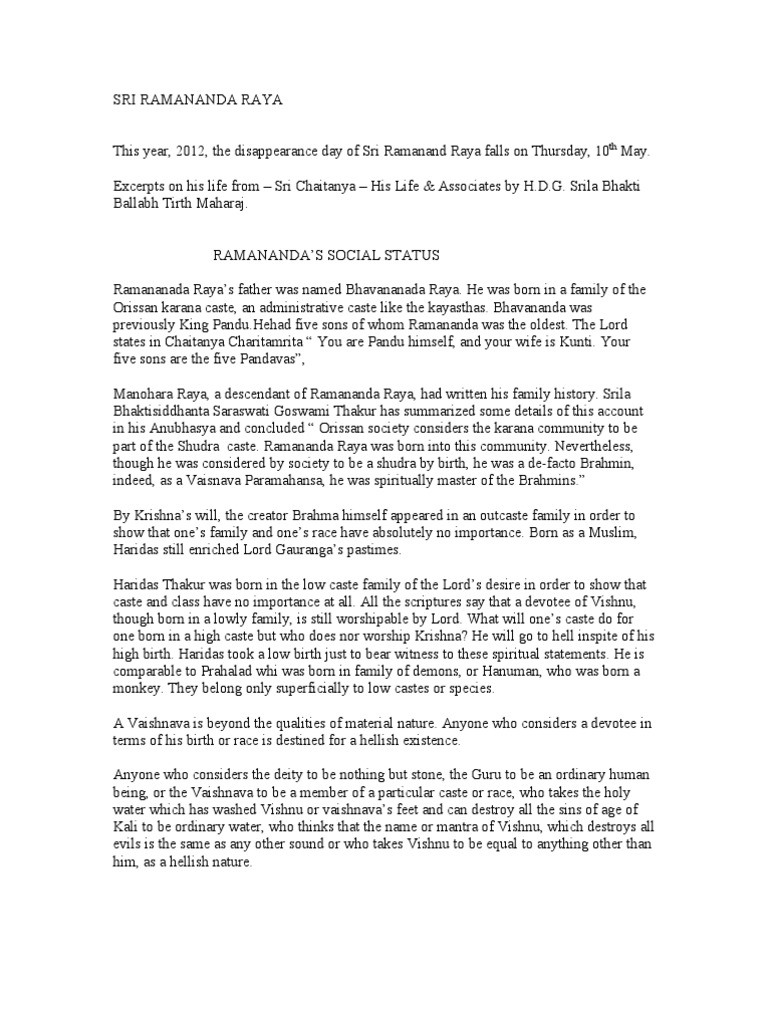 Sri Ramananda Raya | Download Free PDF | Krishna | Hinduism