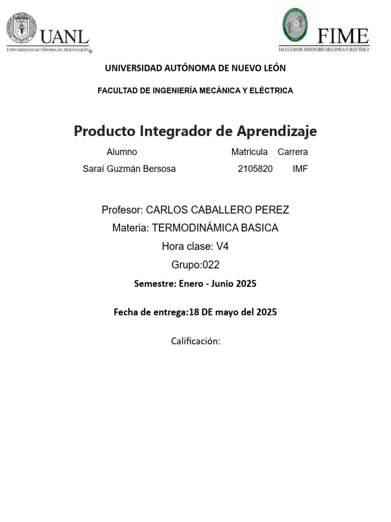 Producto Integrador: Termodinámica Básica | PDF
