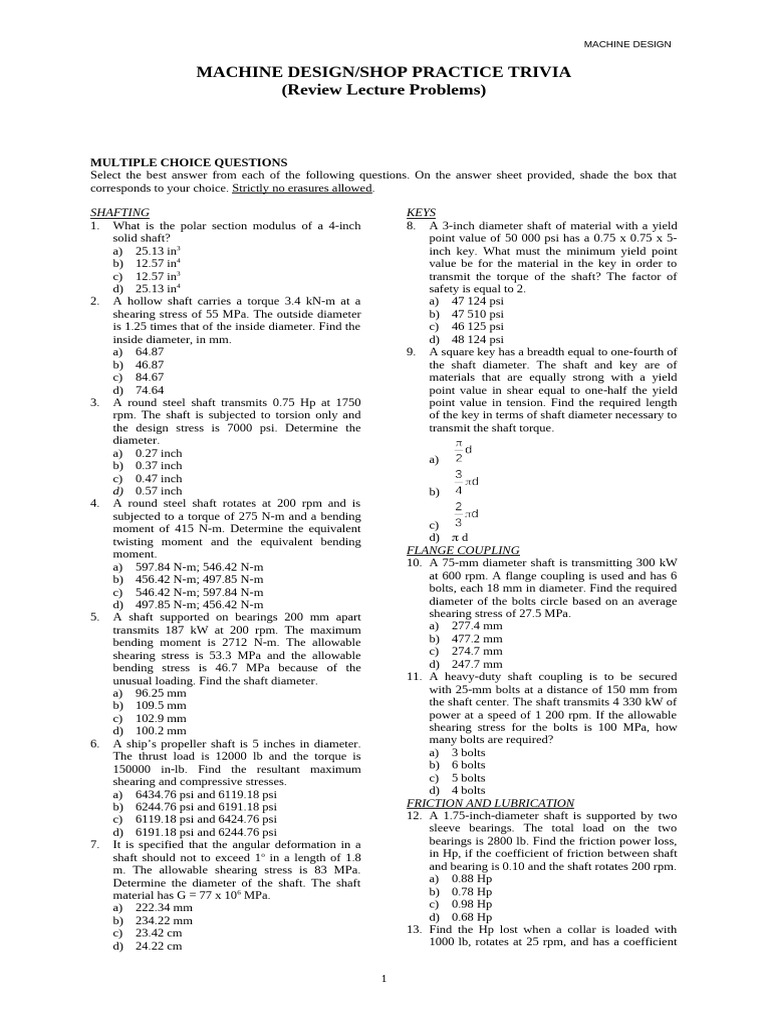 MDSP Practice Problems 1 | PDF | Belt (Mechanical) | Gear