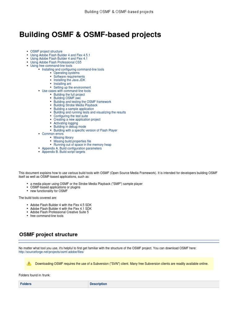 Building OSMF & OSMF-based Projects | PDF | Apache Flex | Adobe Flash