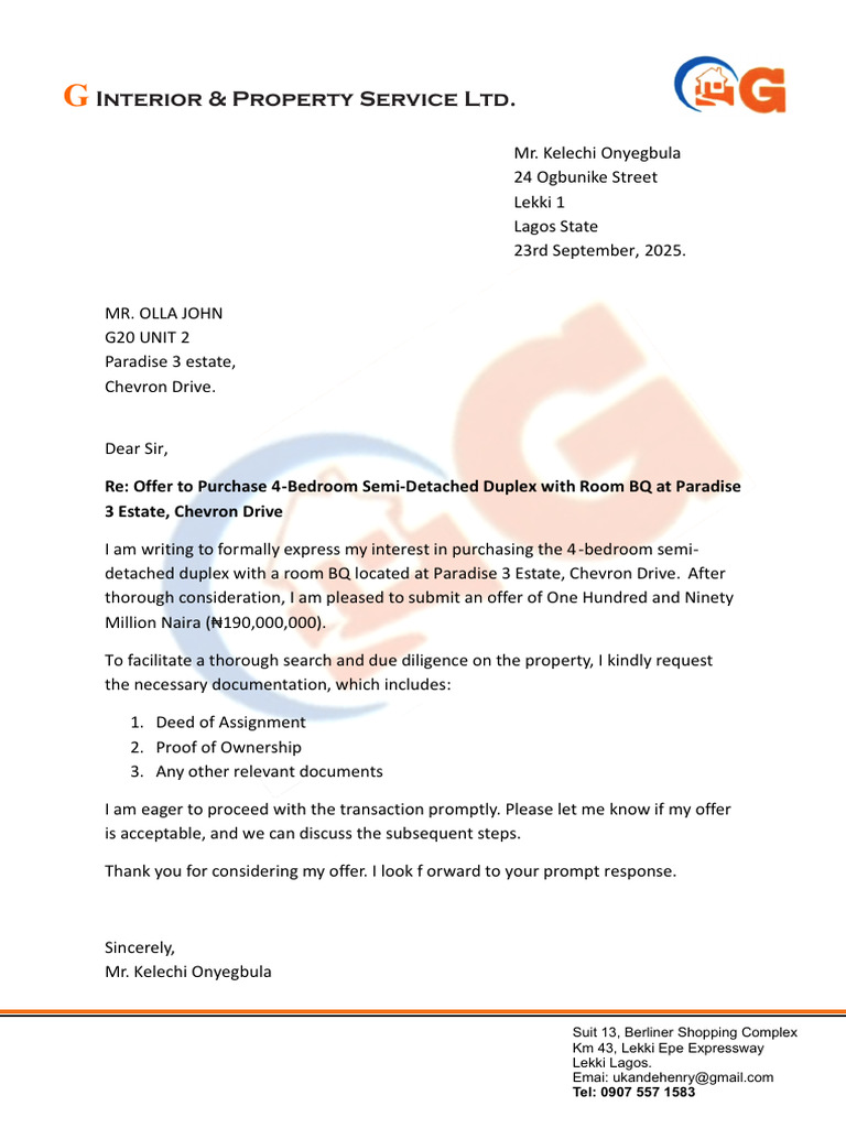 Offer to Purchase Duplex in Chevron Drive | PDF