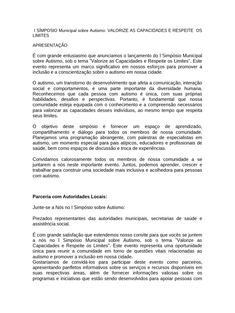 Projeto Simposio Autismo Ok | PDF | Autismo | Exclusão social