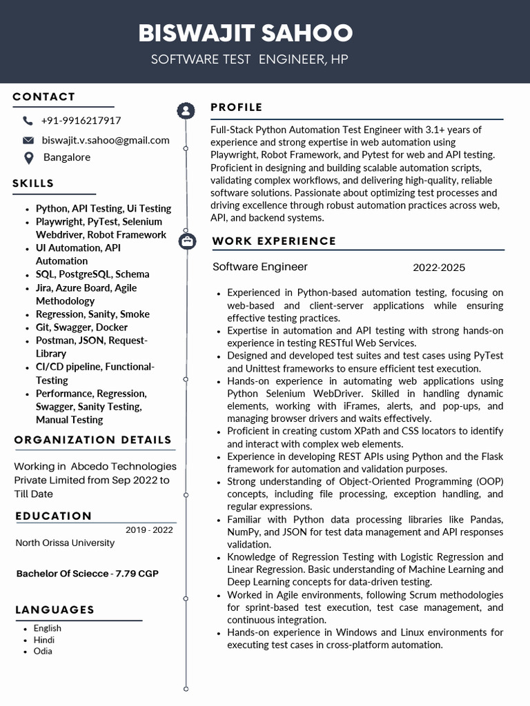 Biswajit Sahoo Update QA Automation Resume | PDF | Selenium (Software) | Software Engineering