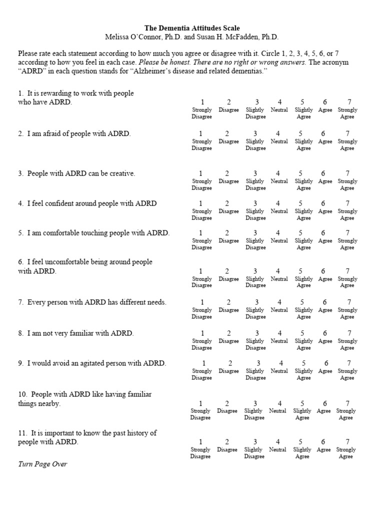 Dementia Attitudes Scale Questionnaire | PDF