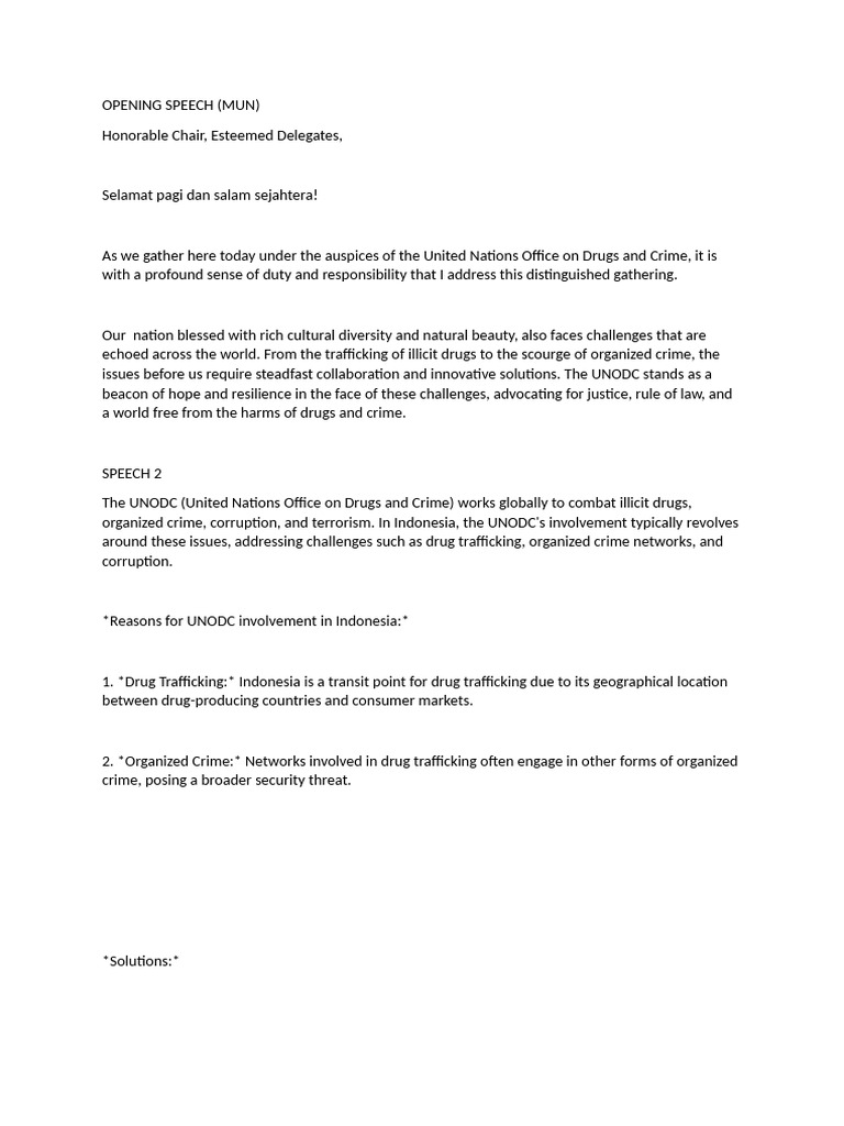 Mun Speech Unodc Indonesia | PDF | Crimes | Crime & Violence