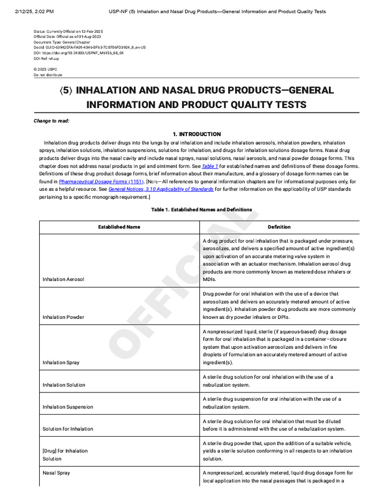 5 Inhalation and Nasal Drug Products-General Information and Product ...