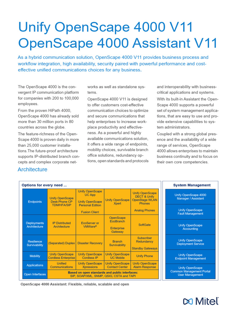 OpenScape 4000 V11, Data Sheet, Issue 3 | PDF | Computer Network | Session Initiation Protocol
