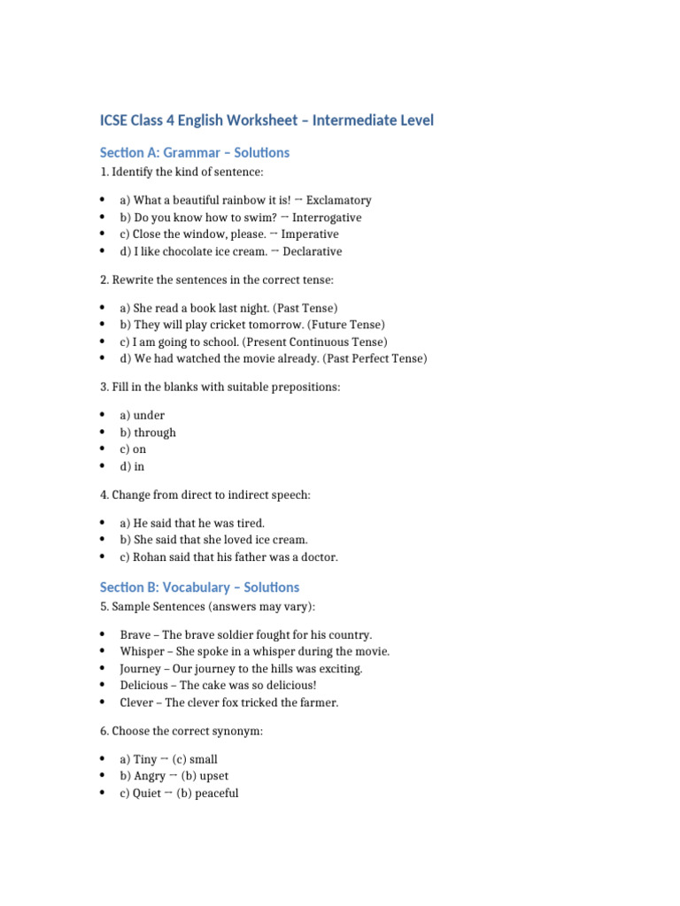 ICSE Class 4 English Worksheet PDF | PDF