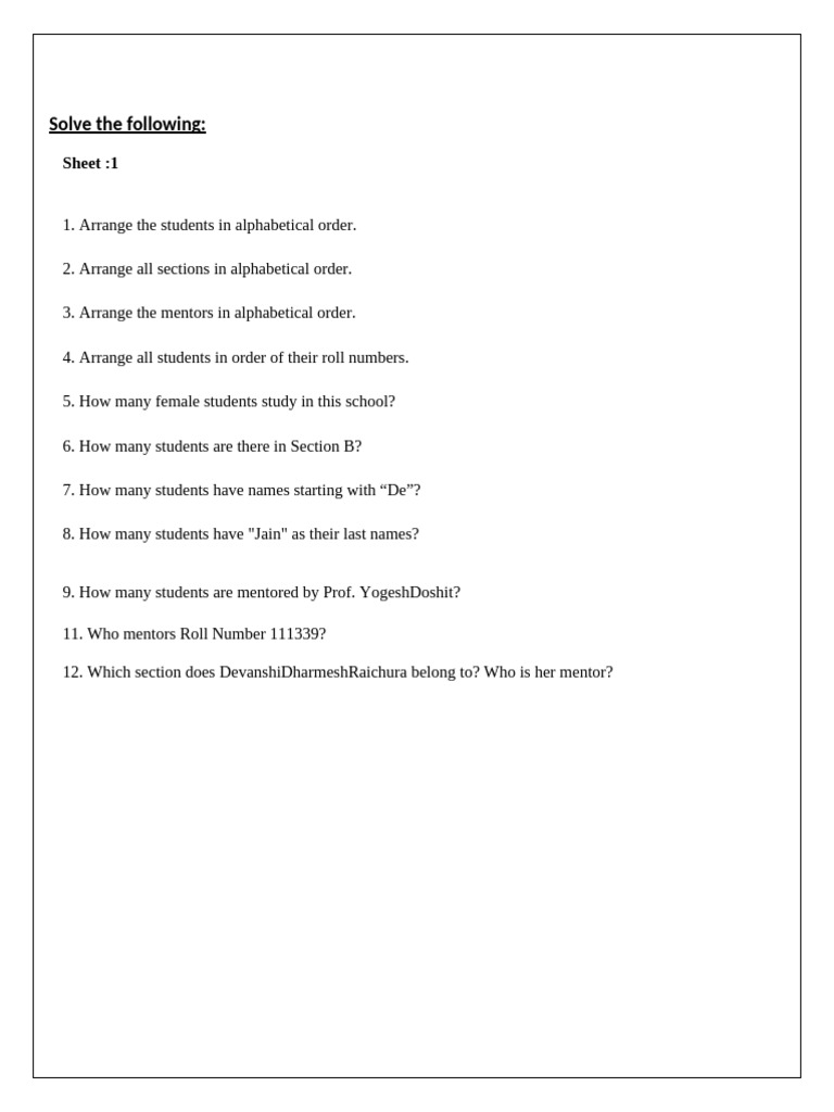 Sort Filter Questions | PDF