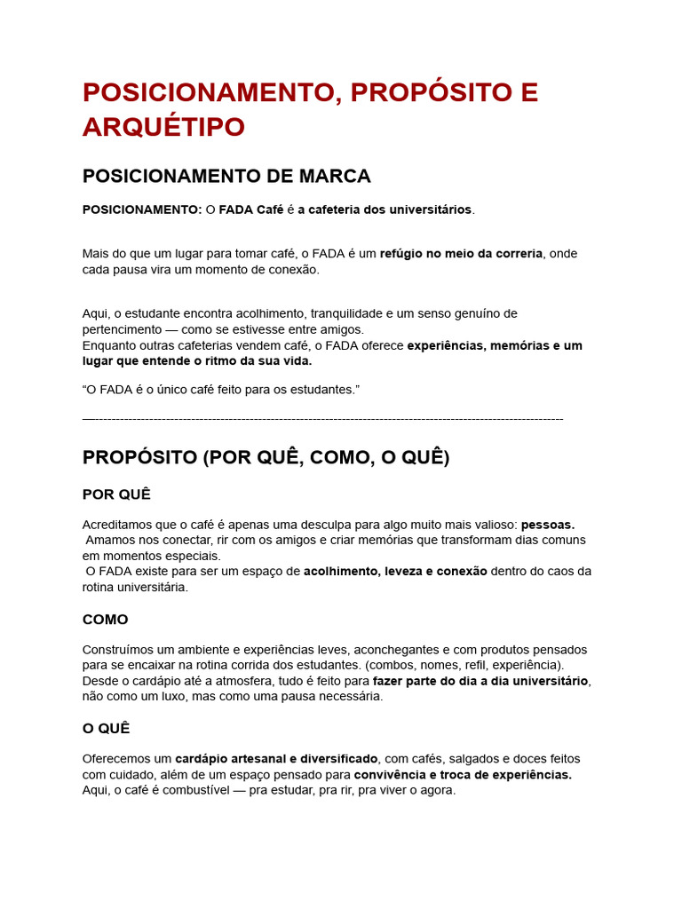 Posicionamento, Propósito e Arquétipo | PDF | Cafeteria