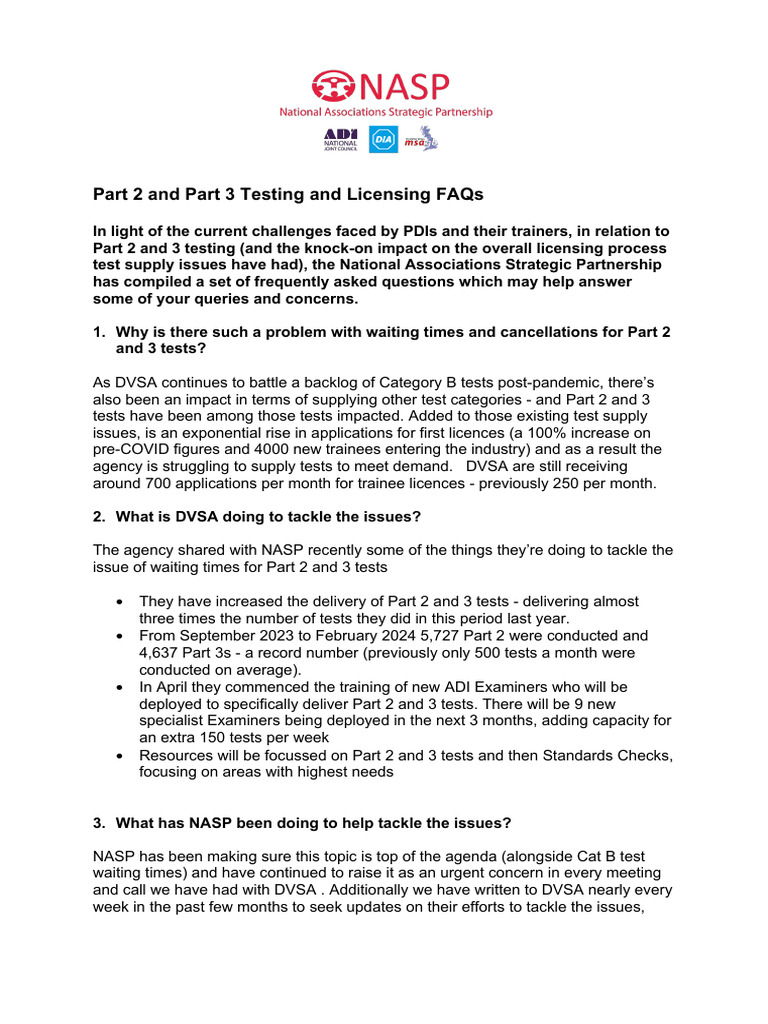 FAQs on Part 2 and 3 Driving Tests | PDF | Justice | Crime & Violence