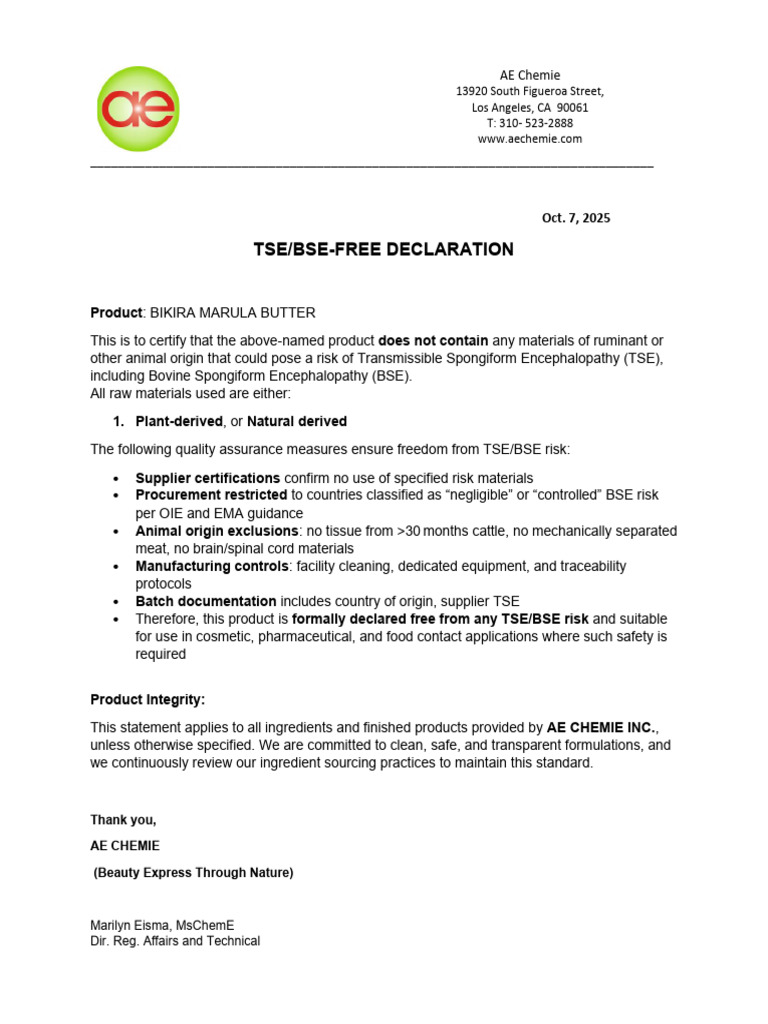Bikira Marula Oil - Bse Tse - Statement | PDF