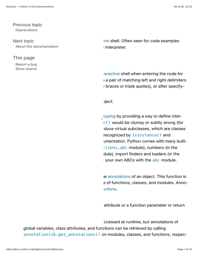 Glossary — Python 3.14.0 Documentation | PDF | Parameter (Computer ...