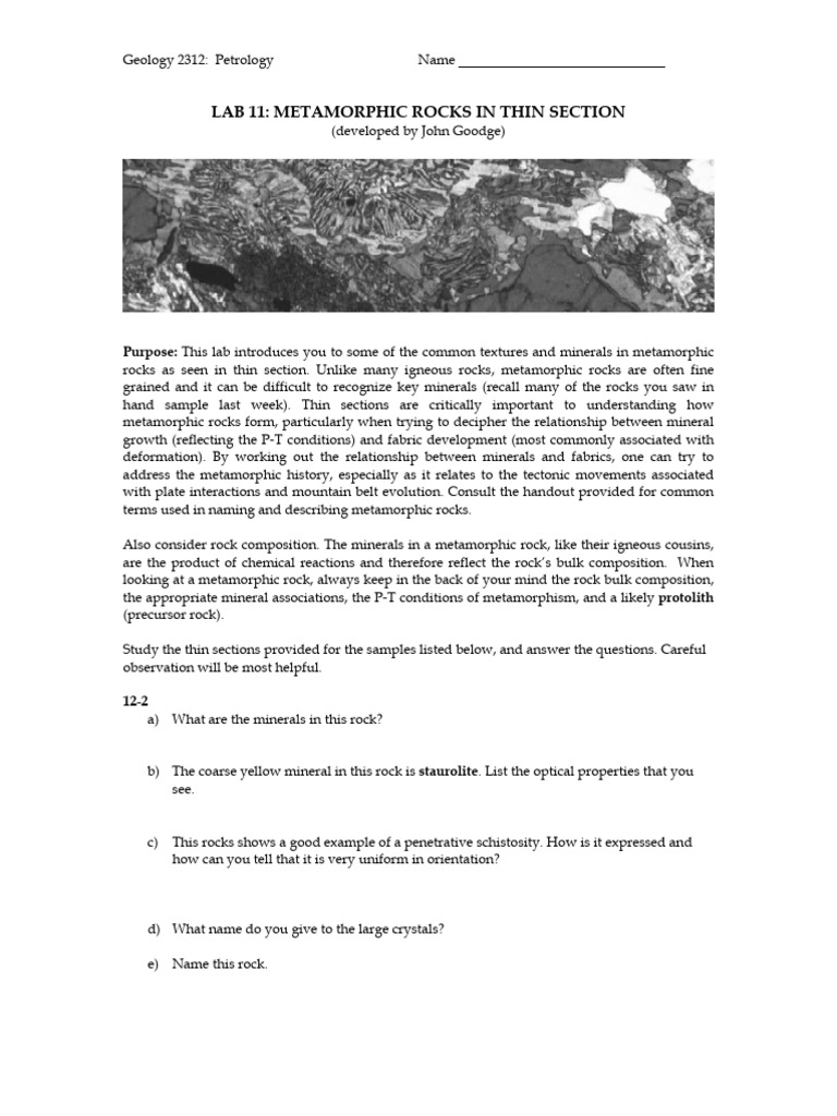 Metamorphic Rocks Lab: Thin Section Analysis | PDF | Rock (Geology) | Rocks