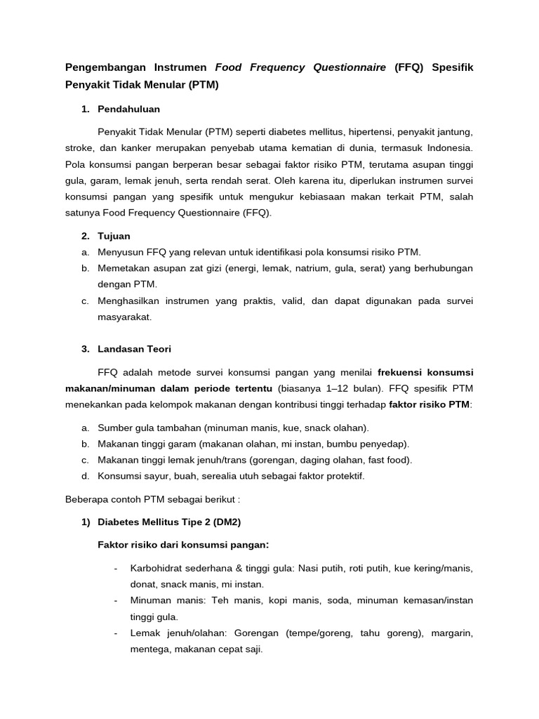 FFQ Spesifik untuk Risiko Penyakit PTM | PDF