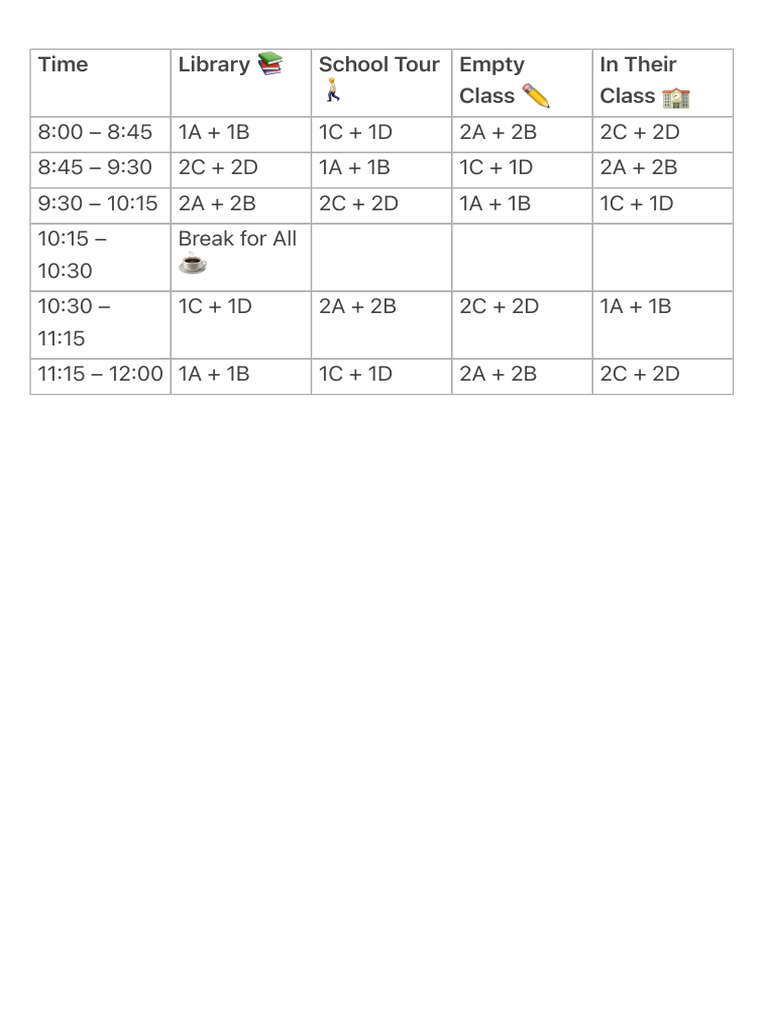 School Class Schedule and Tour Times | PDF