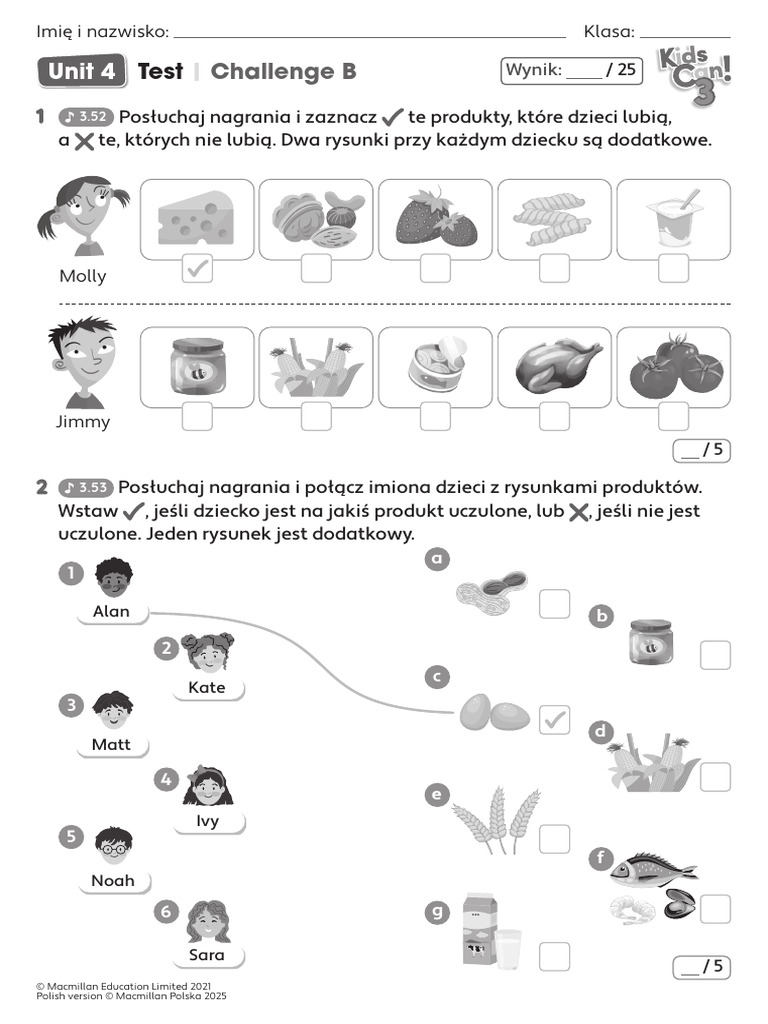 Kids Can 3 Test Unit 4 Challenge B | PDF