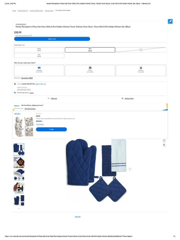 Homes Perception 6 Piece Set Oven Mitts & Pot Holders Kitchen Towel ...
