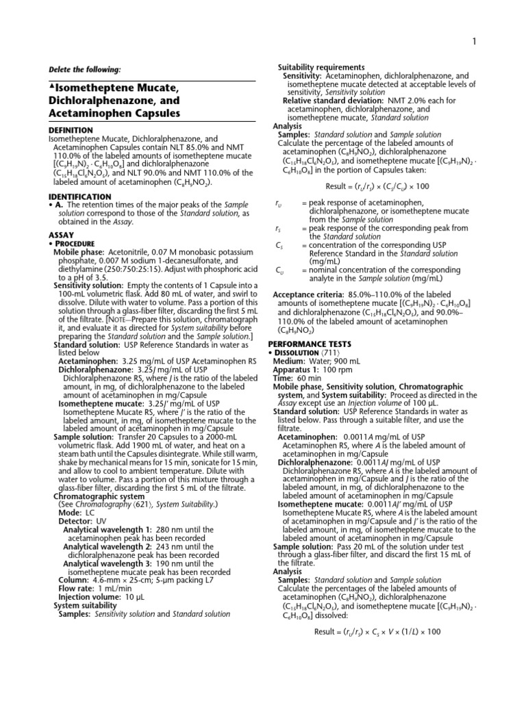 Isometheptene Mucate Dichloralphenazone and Acetaminophen Capsules ...