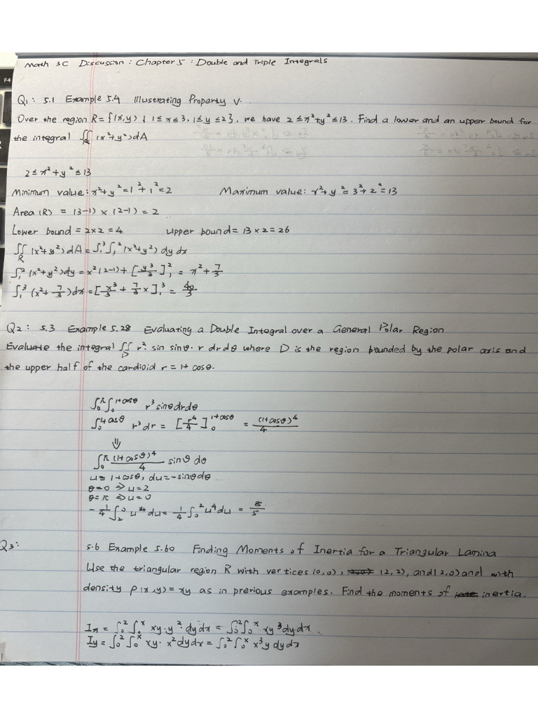 Math 3C Discussion Chapter 5 Double and Triple Integrals | PDF