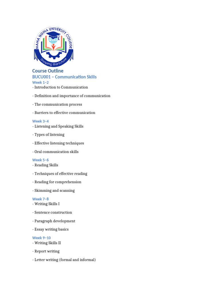 Communication Skills Course Outline | PDF