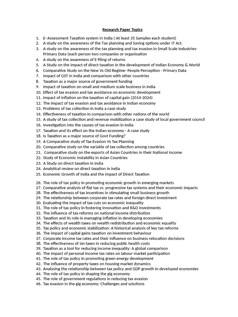 Research Topics on Taxation in India | PDF | Taxes | Economic Growth
