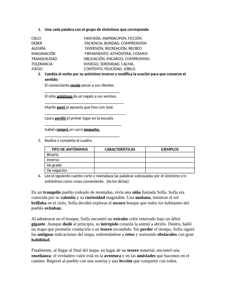 II Actividad de Sinónimos. | PDF