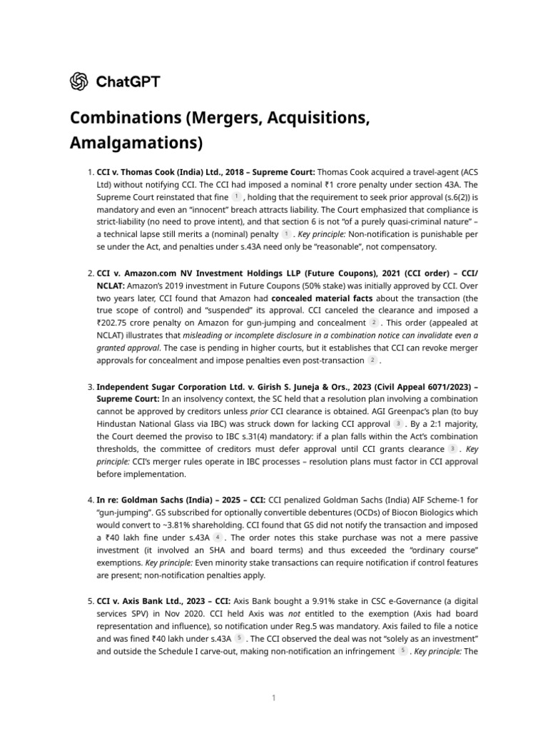 Combinations (Mergers, Acquisitions, Amalgamations) | PDF | Price ...
