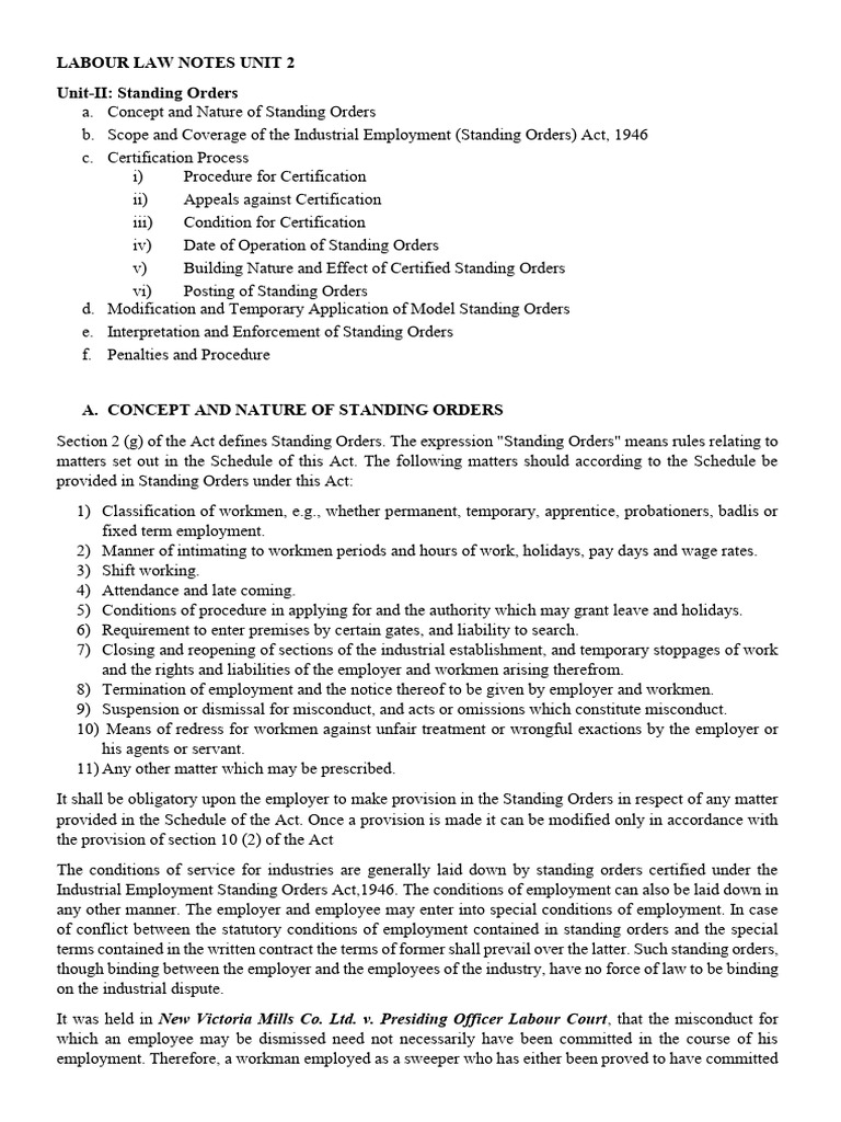 Understanding Standing Orders in Labour Law | PDF | Employment ...